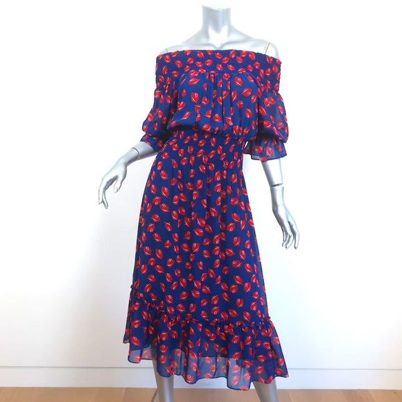 Misa Los Angeles | Dresses | Misa Off The Shoulder Midi Dress Navy Leaf ...